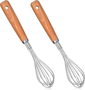 Amazon.com: 2 PCS Whisk Wooden Handle Stainless Steel, Wisking Tool ...