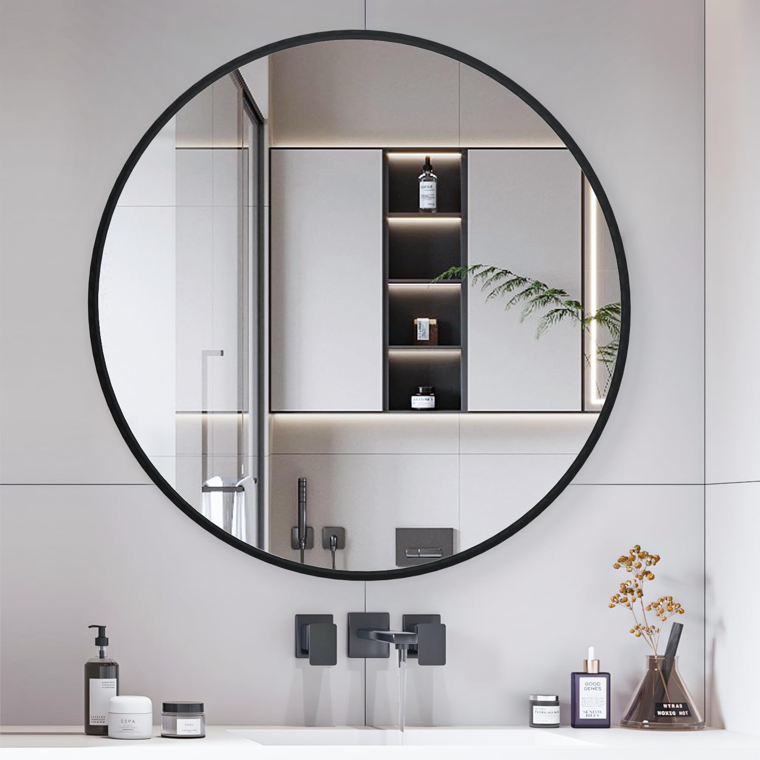 Amazon.com: CONGUILIAO Black Round Mirror 28 Inch, Circle Wall Mirror ...
