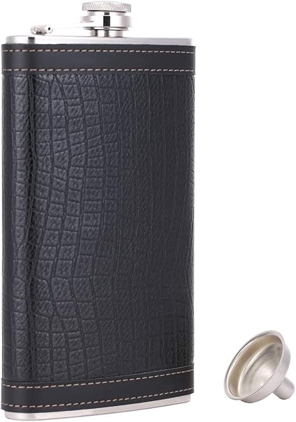 Amazon.com | TOX TANEAXON 12 oz Pocket Black Whiskey Liquor Leather ...