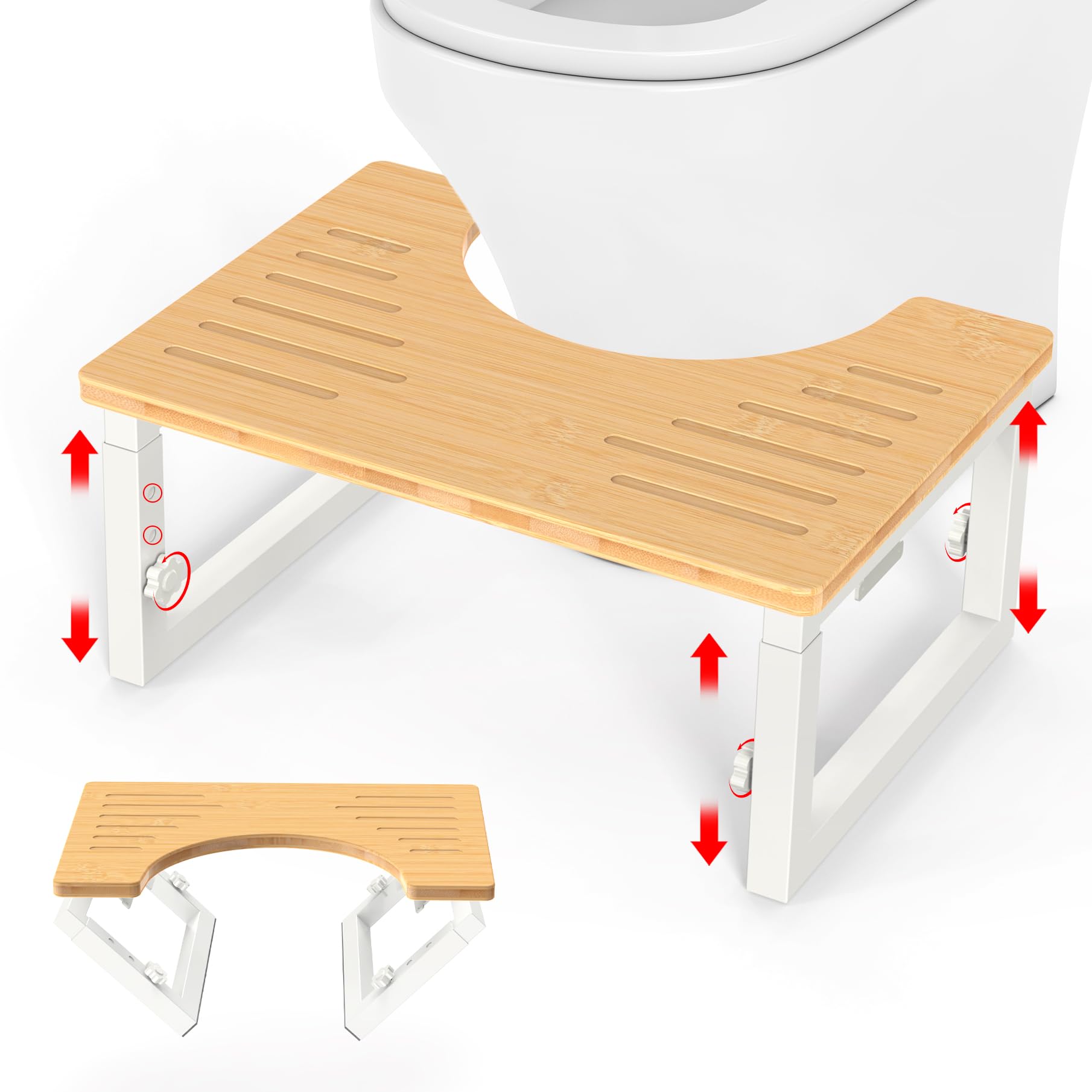 Amazon.com: Bamboo Toilet Stool Foldable, 7 in, 8 in Or 9 in Adjustable ...