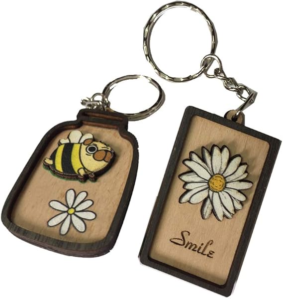 Wood Keychain - Cute Key Chains Women For Car Keys Bee Keychain Girly ...