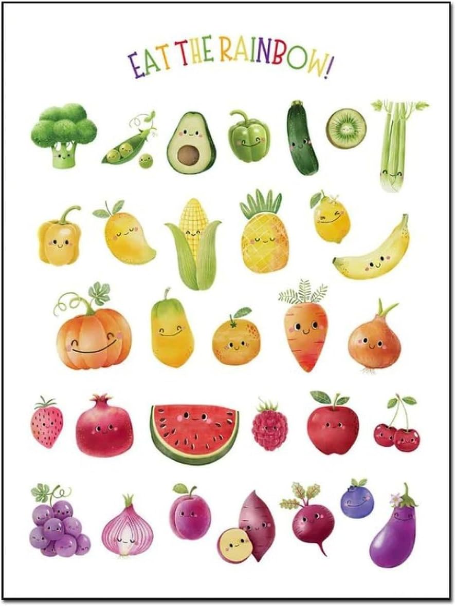 Amazon.com: Fruits Vegetables Poster, Eat The Rainbow Print, Kids ...