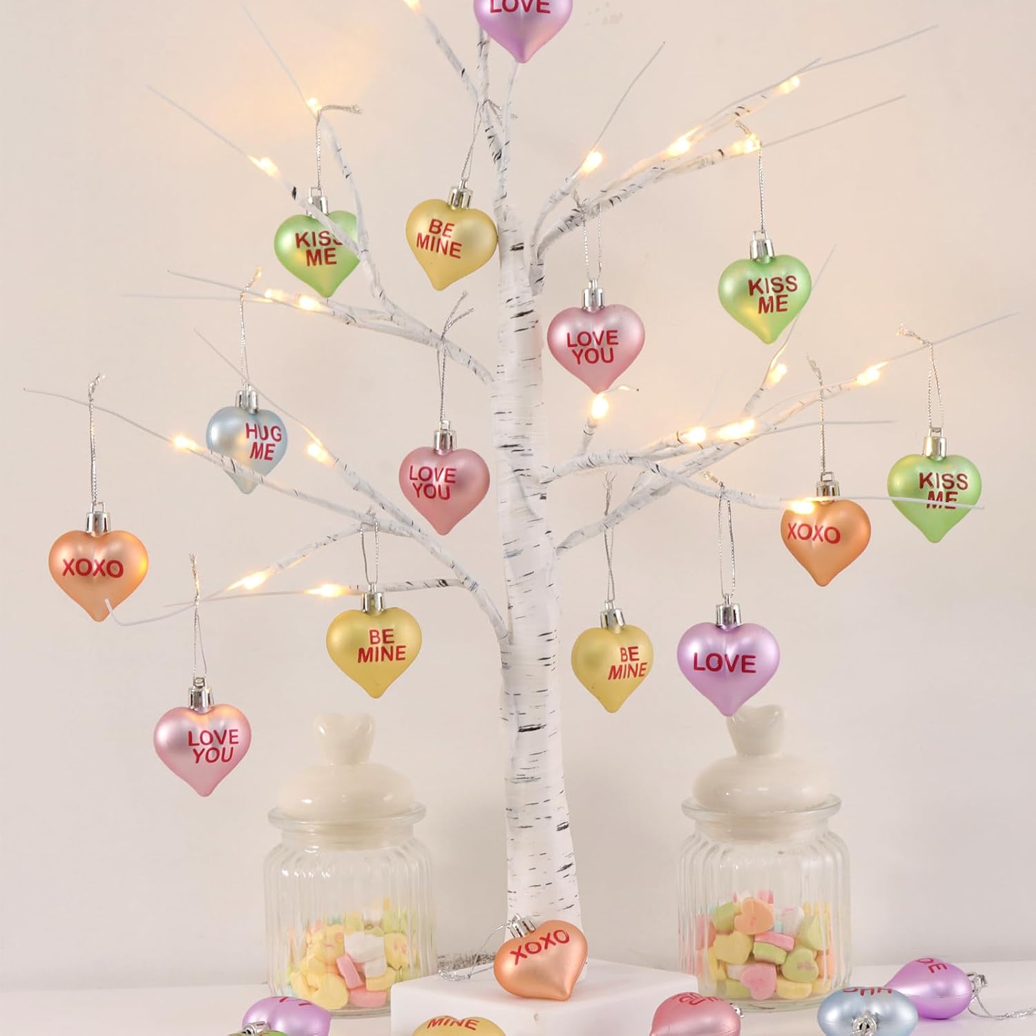 Amazon.com: Valentines Day Decor Lighted Birch Tree with 24pcs Candy ...