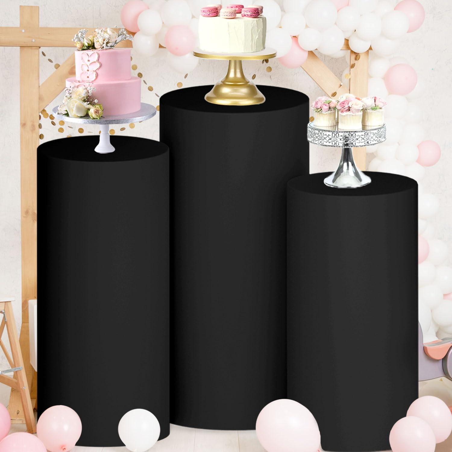Amazon.com: FUHSY Cylinder Pedestal Stand Covers Set of 3 Black Spandex ...