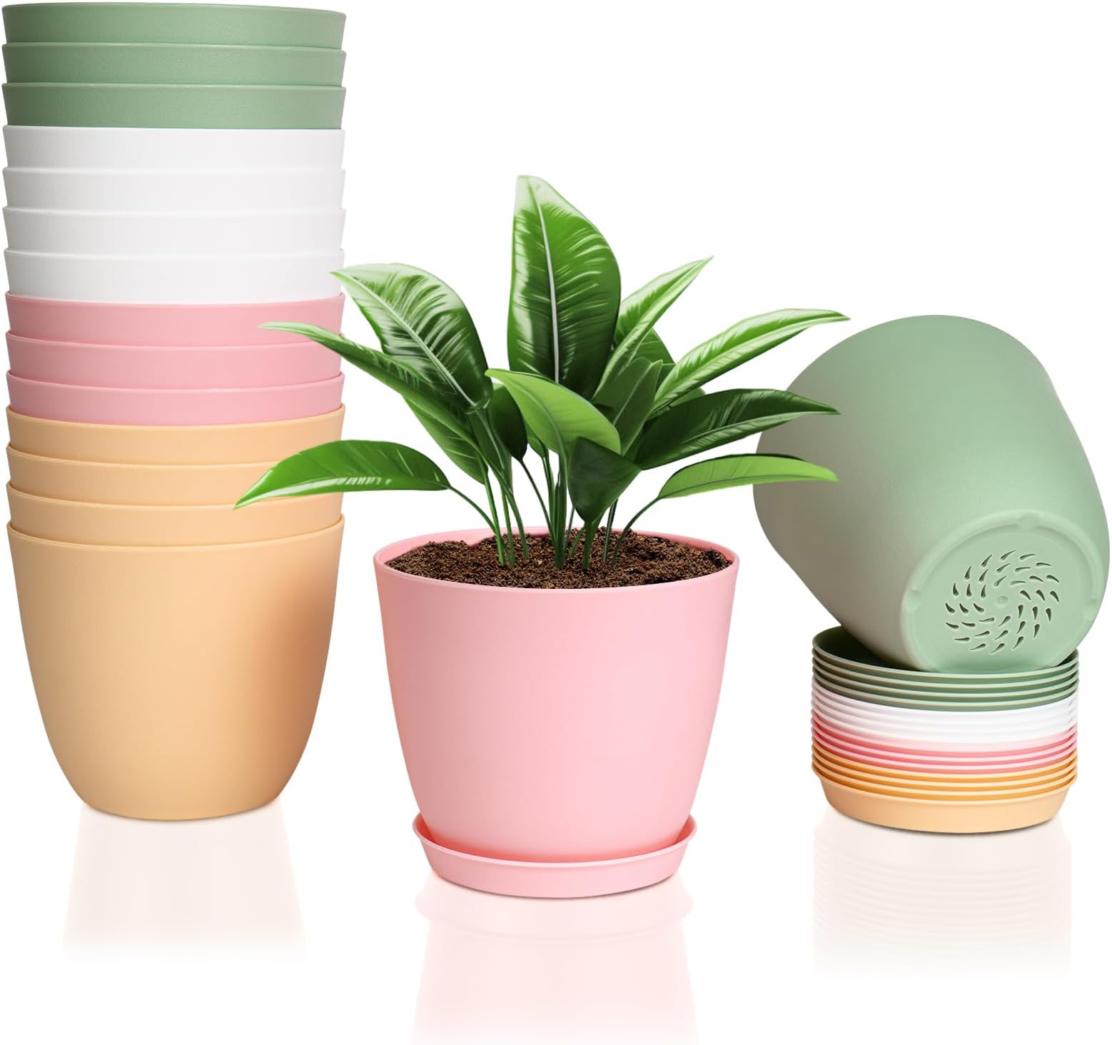 FORAGIFT 16 Pack 15cm Plastic Plant Pots for Indoor Flower Pots, Heavy ...