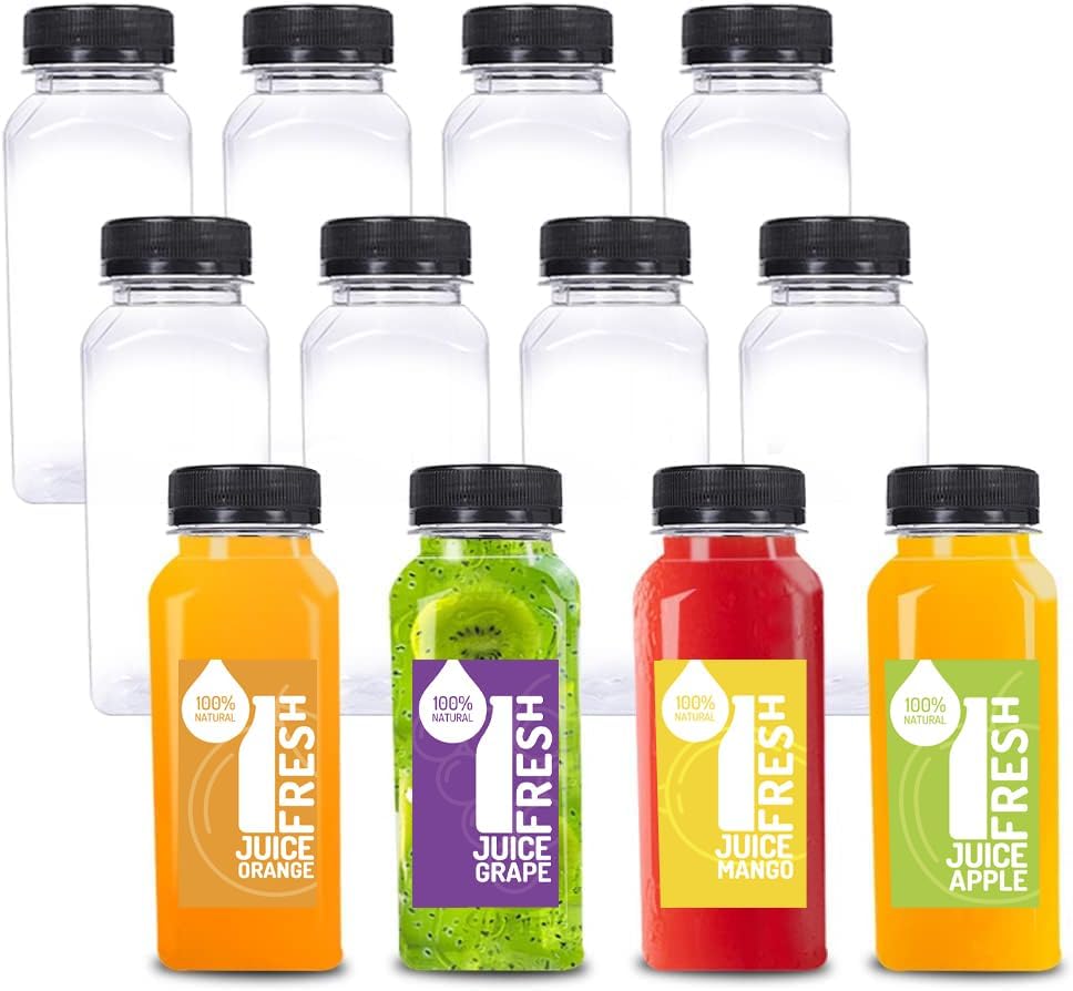 12 Botellas de Plástico de 8 Onzas con Tapas, Botellas de Plástico para ...