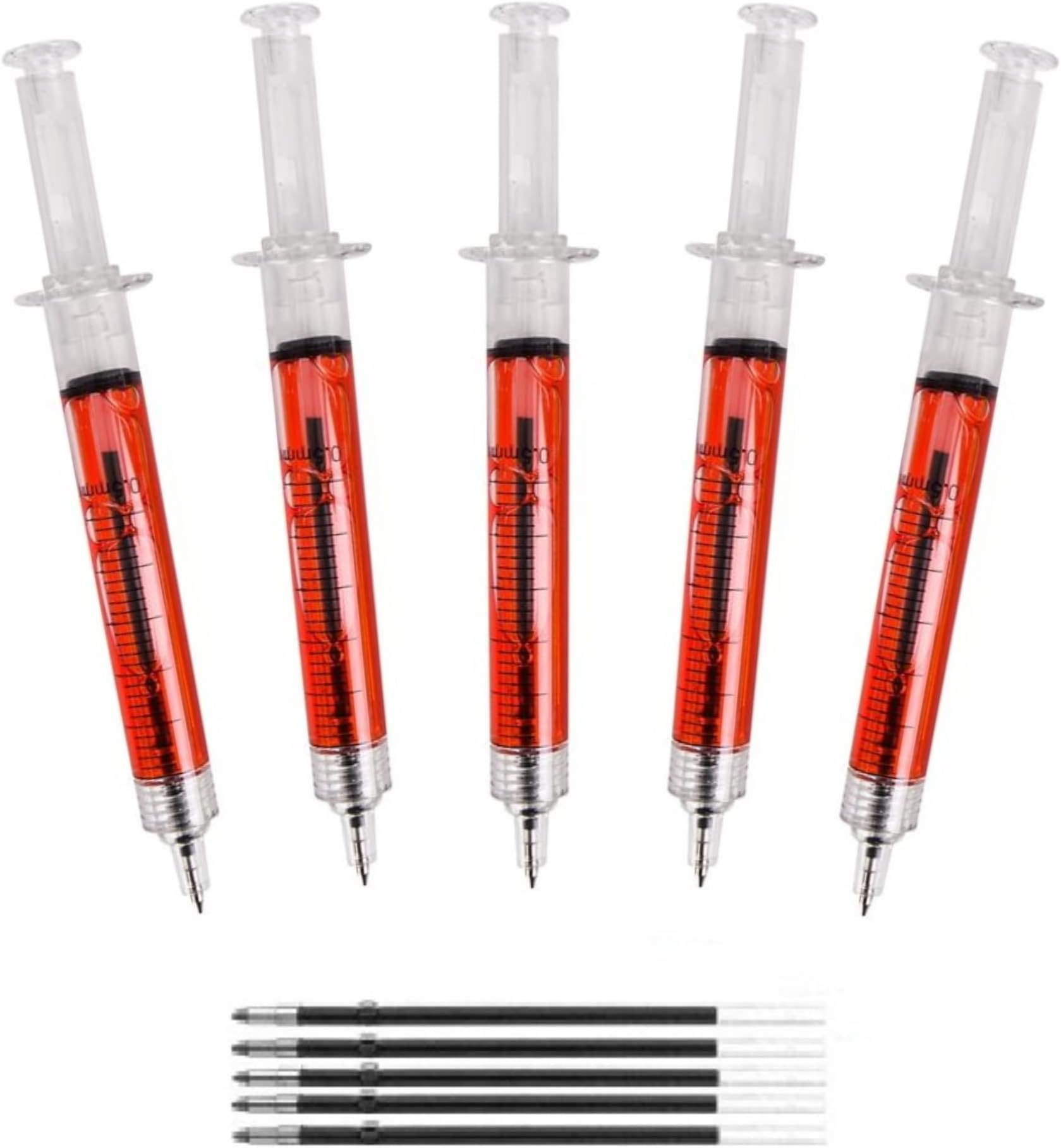 Amazon.com : KCHEX Lot 12 Red Syringe Shape Pens Ball Point Pen For ...