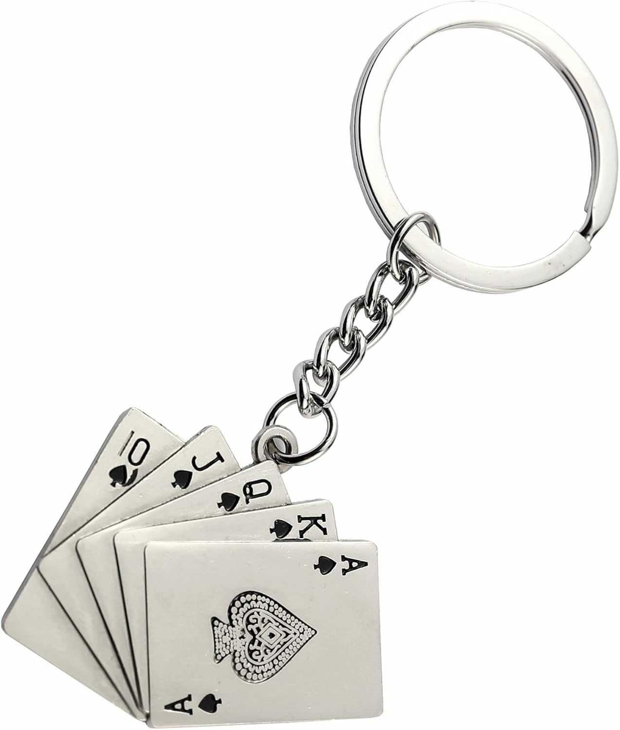 Poker Hand Playing Cards Royal Flush Keyring - Metal Keychain Silver at ...