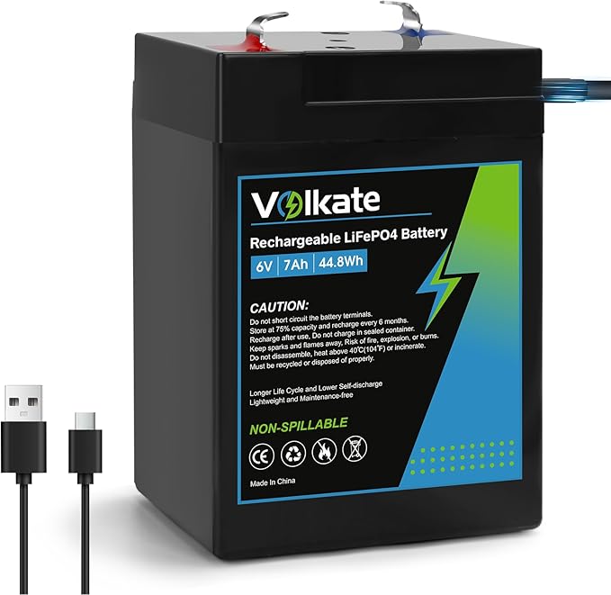 Amazon.com: 6V 7Ah LiFePO4 Lithium Battery 1 Pack, 6 Volt USB-C ...