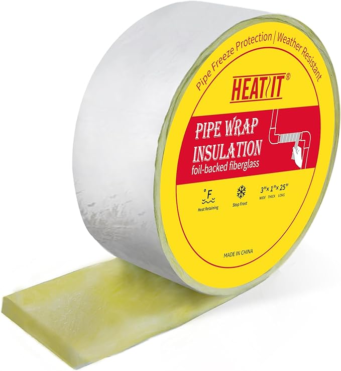 HEATIT Foil-Backed Fiberglass Pipe Wrap, Pipe Insulation Wrap for ...