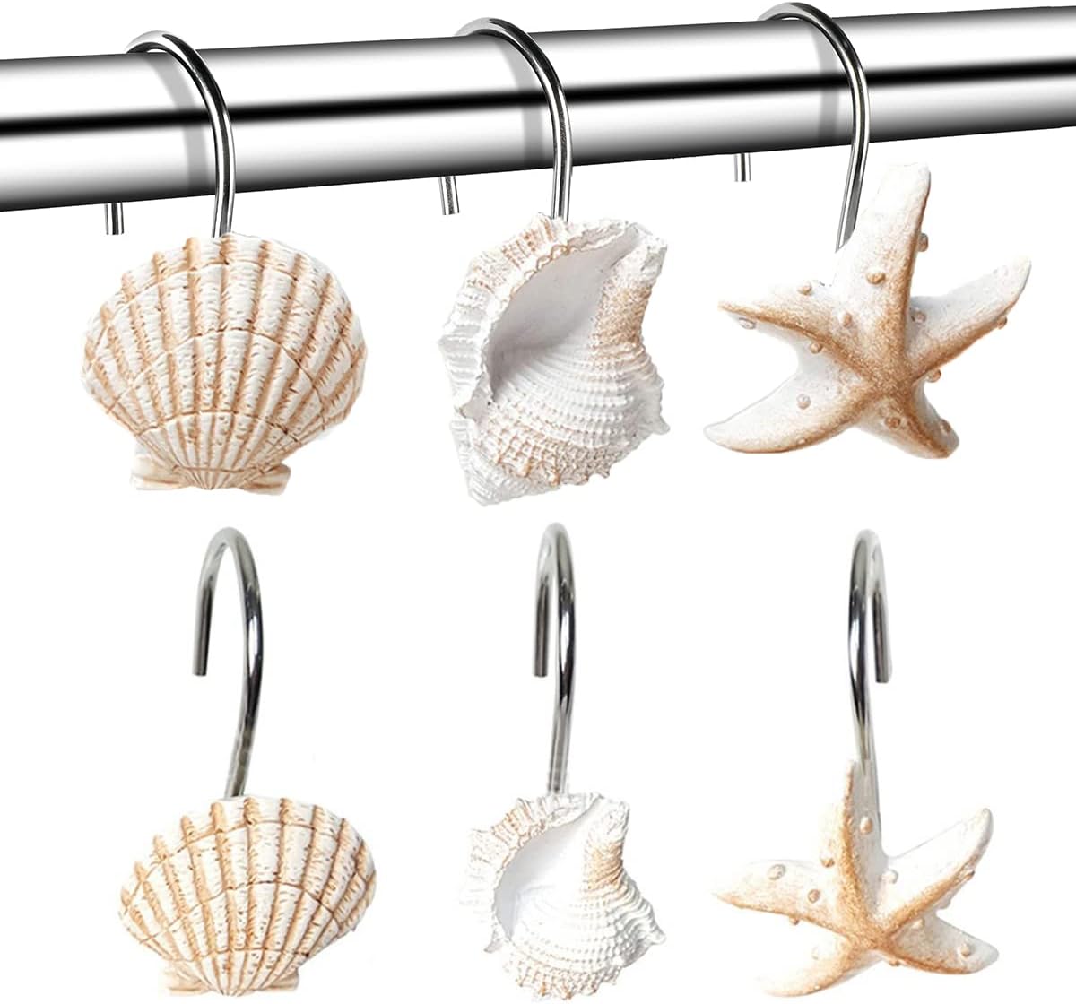 Amazon.com: ZILucky Natural Seashell Starfish Beach Shower Curtain ...