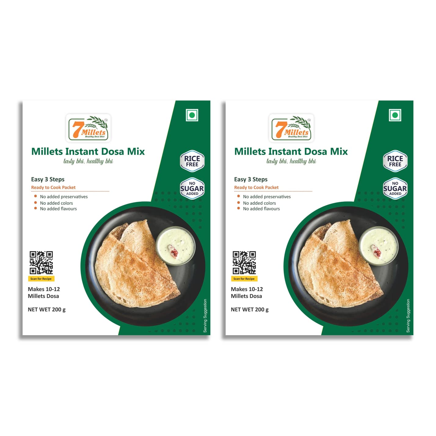 7Millets Instant Dosa Mix (200g x 2 Pack) Ready to Cook Dosa Mix Combo ...