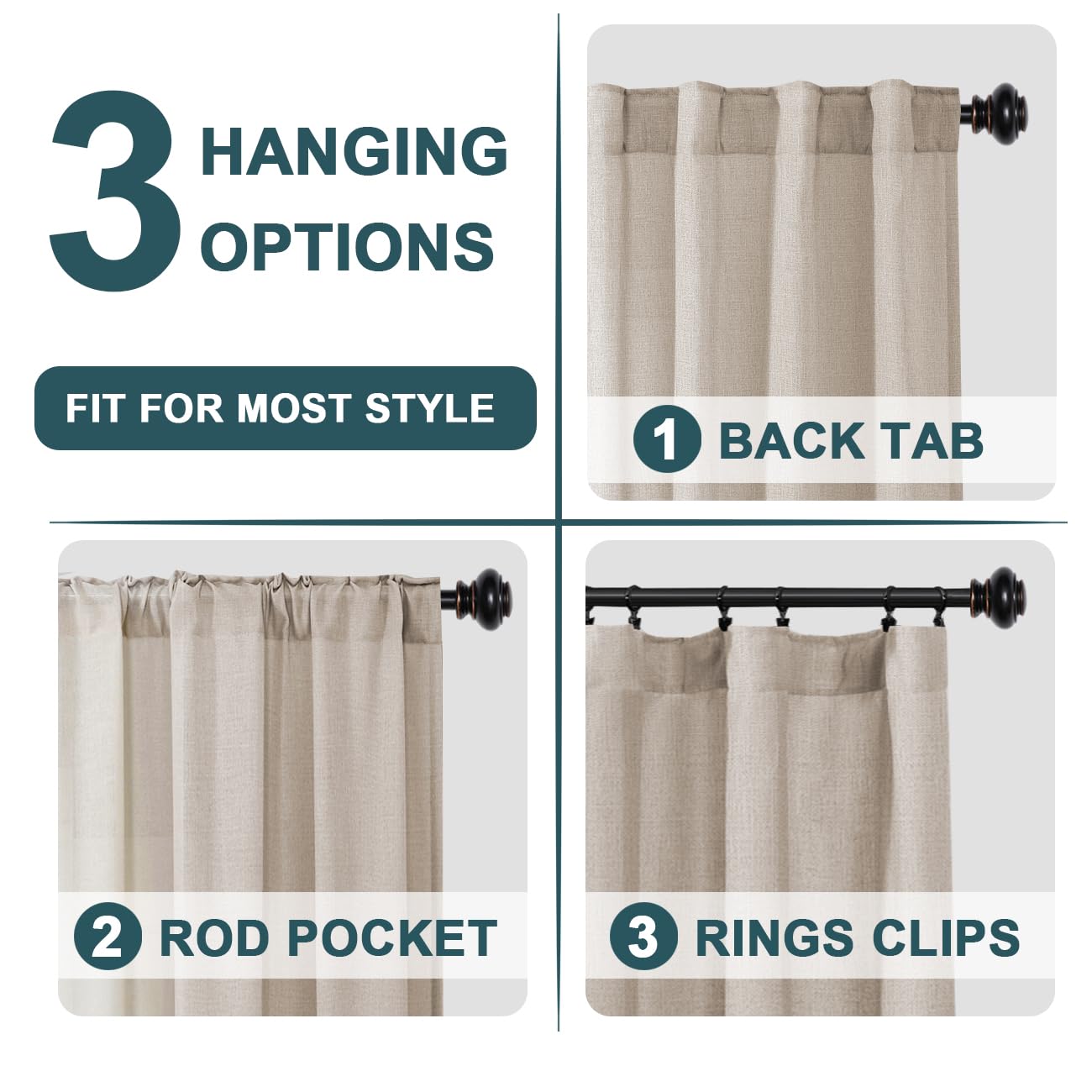 FantasDecor Natural Linen Curtains 108 inches Length Extra Long Curtain ...