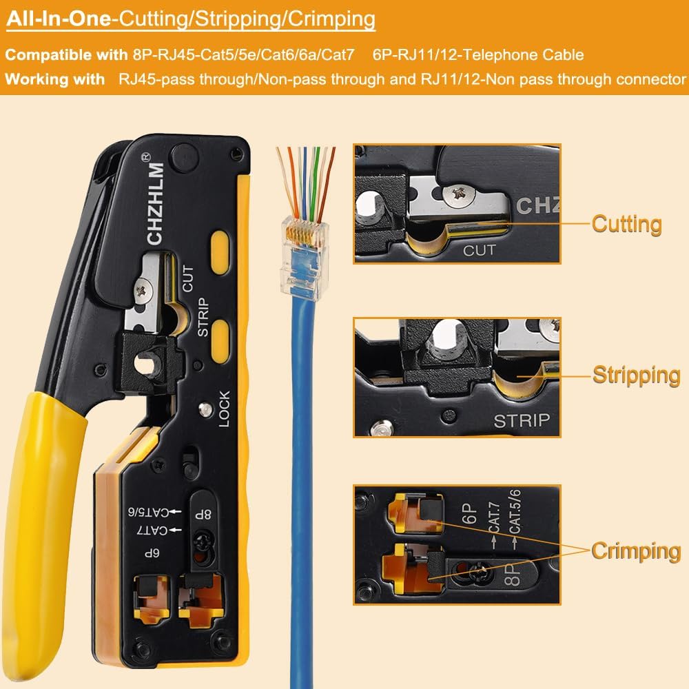 Rj45 Crimp Tool Pass Through Ethernet Crimping Tool Barbados | Ubuy