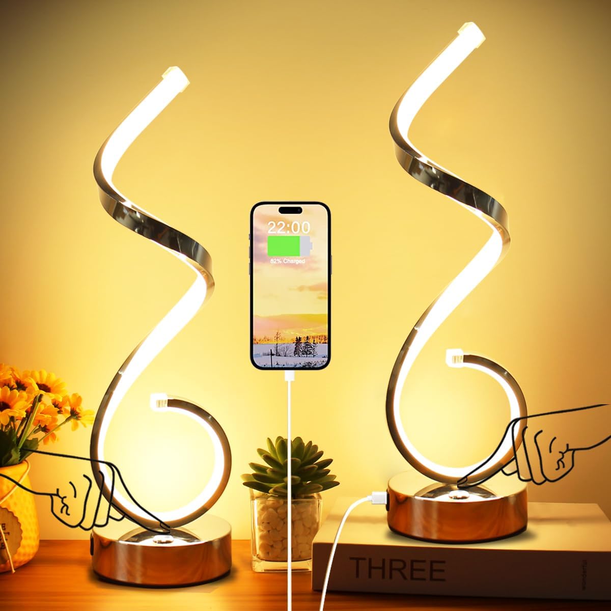 Adebime Modern Spiral RGB Table Lamp, Touch Dimmable Bedside Lamp, 7 ...