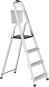 Relaxdays Folding Step Ladder 4 Steps Aluminium 150 kg with Safety Bar ...