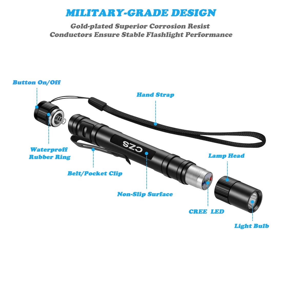 Snapklik.com : CZS LED Flashlight Penlight 1000 Lumens Battery-Powered ...