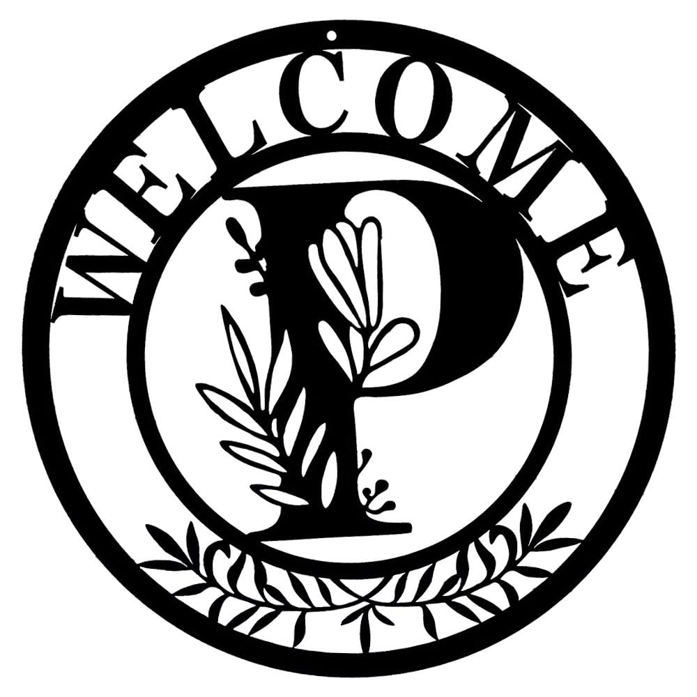 Amazon.com : Initial Welcome Sign Front Door Wreath, 12 Inch Metal ...