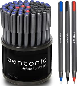 Pentonic Ballpoint Pens with Pen Organizer, 50-Pack, Assorted Ink ...