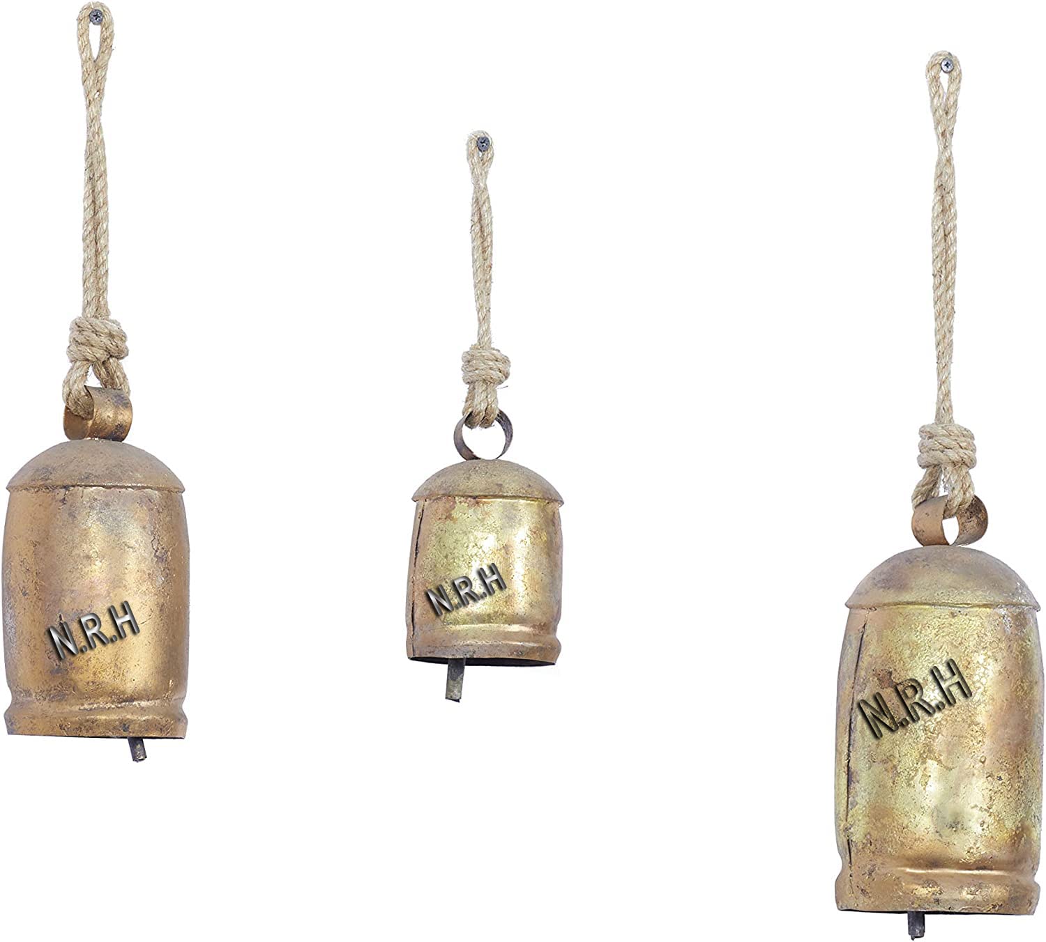 Rustic Metal Cylinder Decorative Gold Cow Bell, Set of 3 – BigaMart