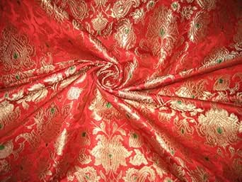 Amazon.com: Brocade Jacquard Vintage mughal Fabric deep red Colour 44 ...
