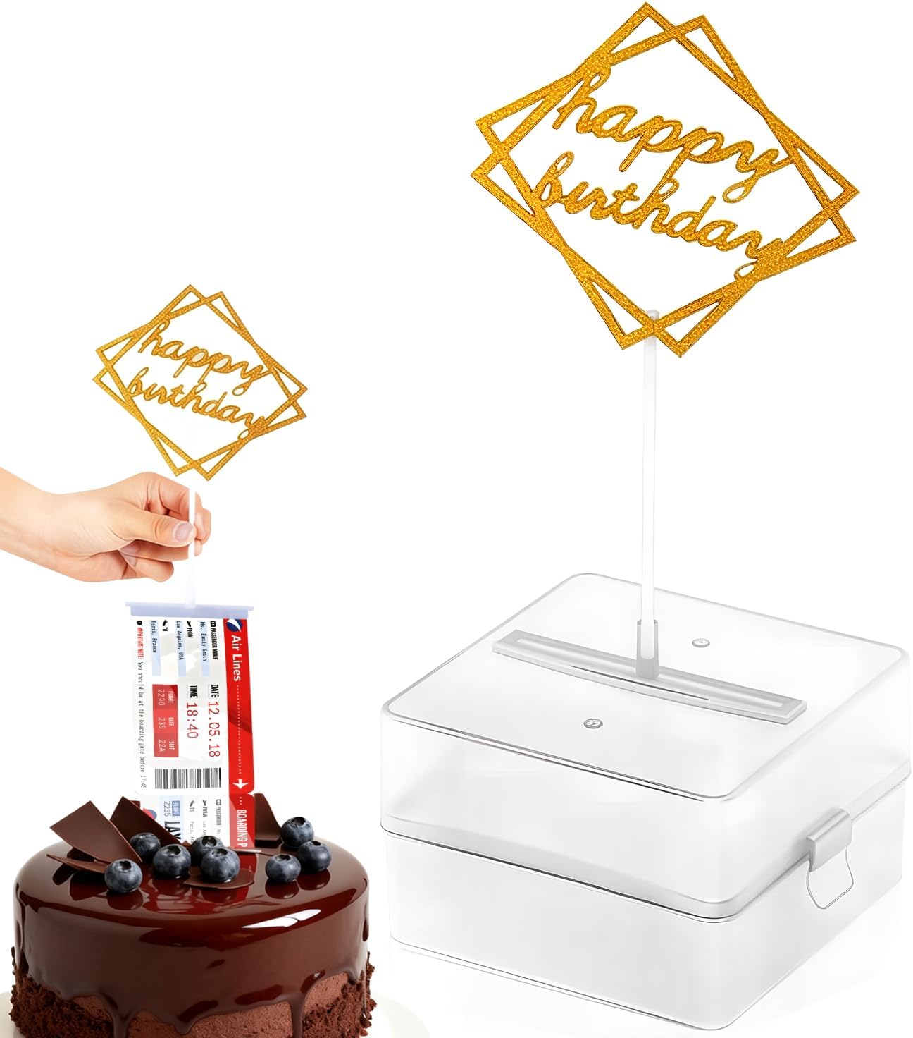 SIENON Surprise Cake Pull Out Box Cake Topper Kit, 1Pc Clear Food ...