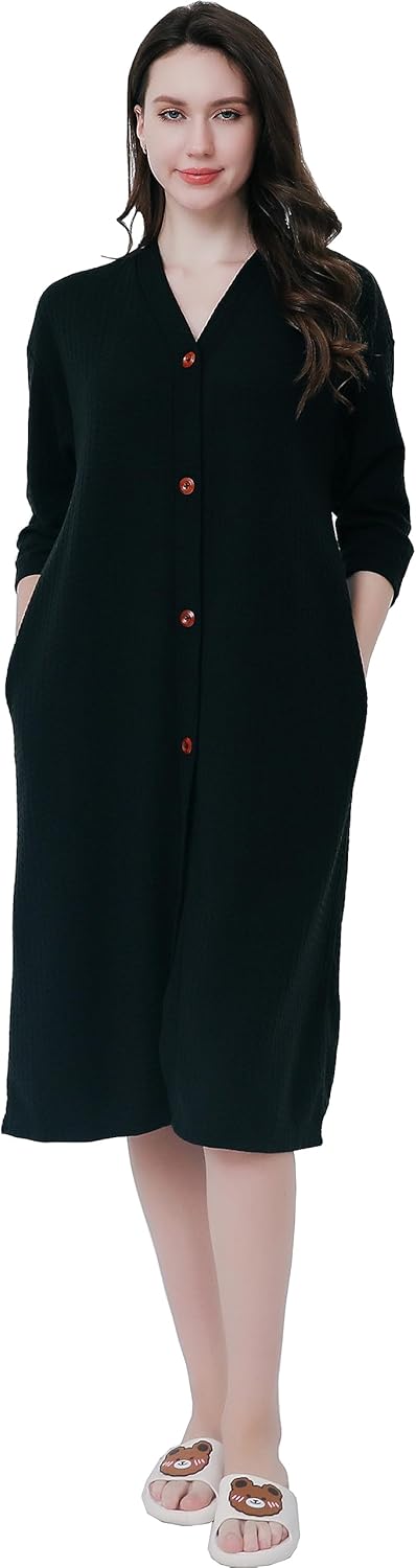 YARISNEY Women Robe Button Down Nightgown Lightweight Waffle Bathrobe 3 ...