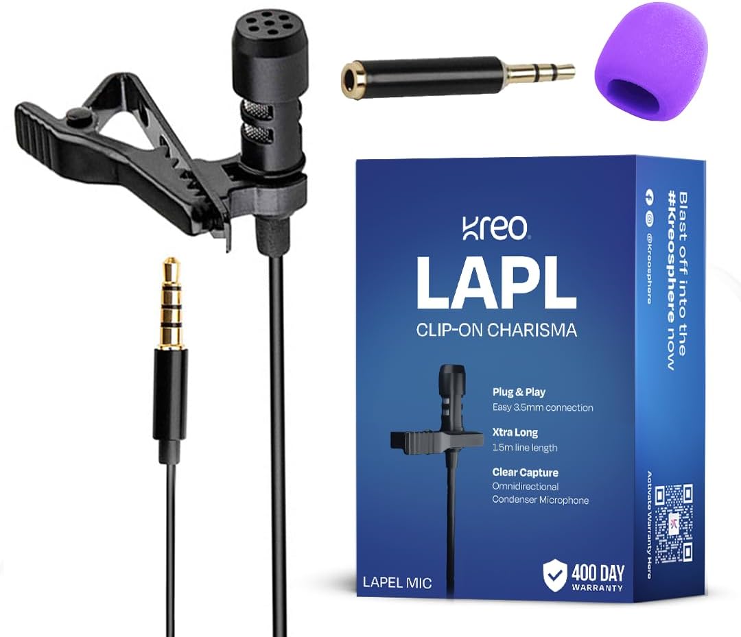 Kreo Lapl Lapel Mic with Extra Long Cable | Collar Mic for YouTube ...