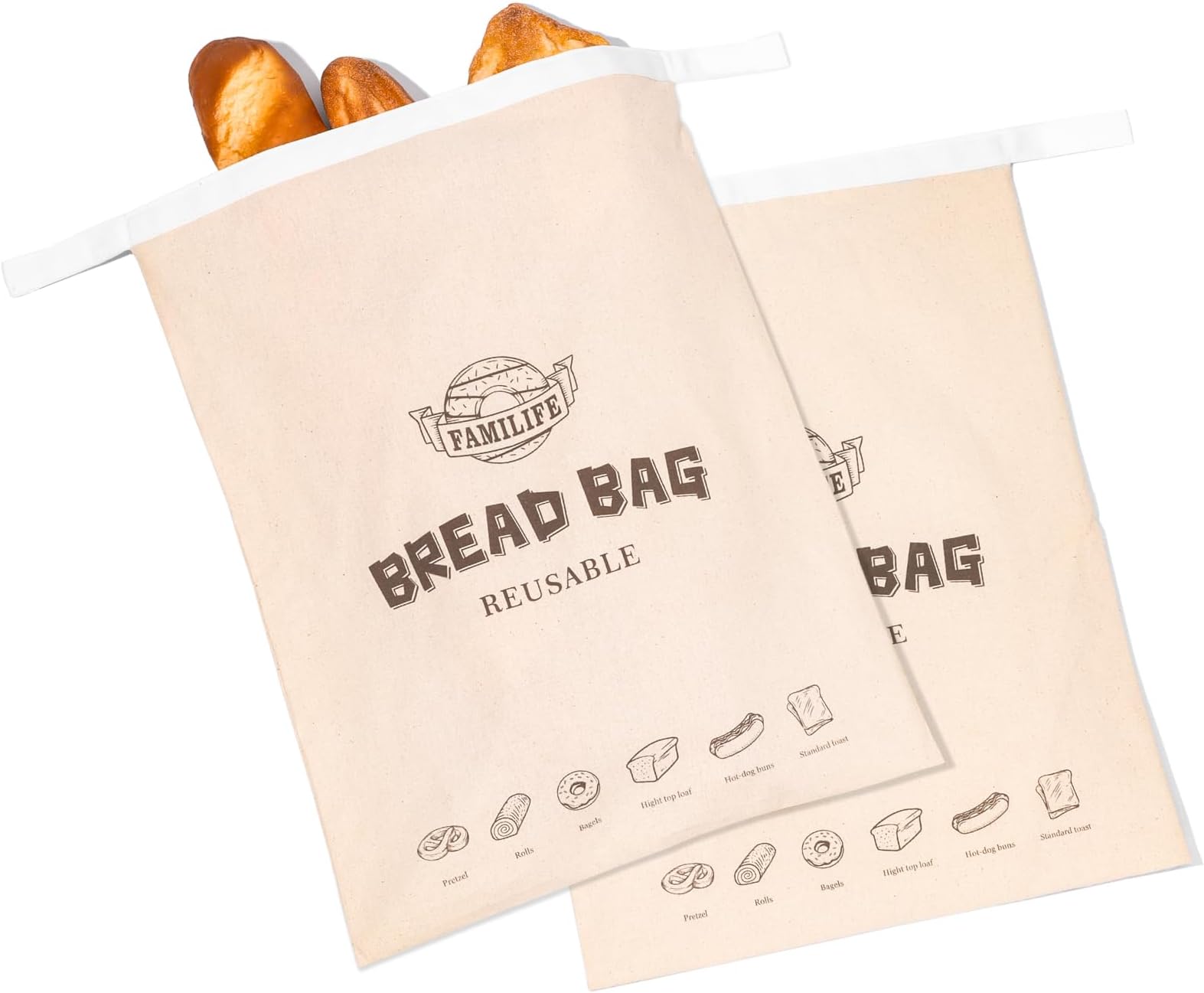 Amazon.com: FAMILIFE Reusable Bread Bags,2 Pack Bread Bags for Homemade ...