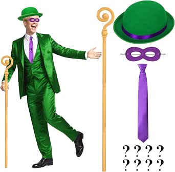 Amazon.com: Question Mark Costume Accessories Set Felt Green Top Hat ...