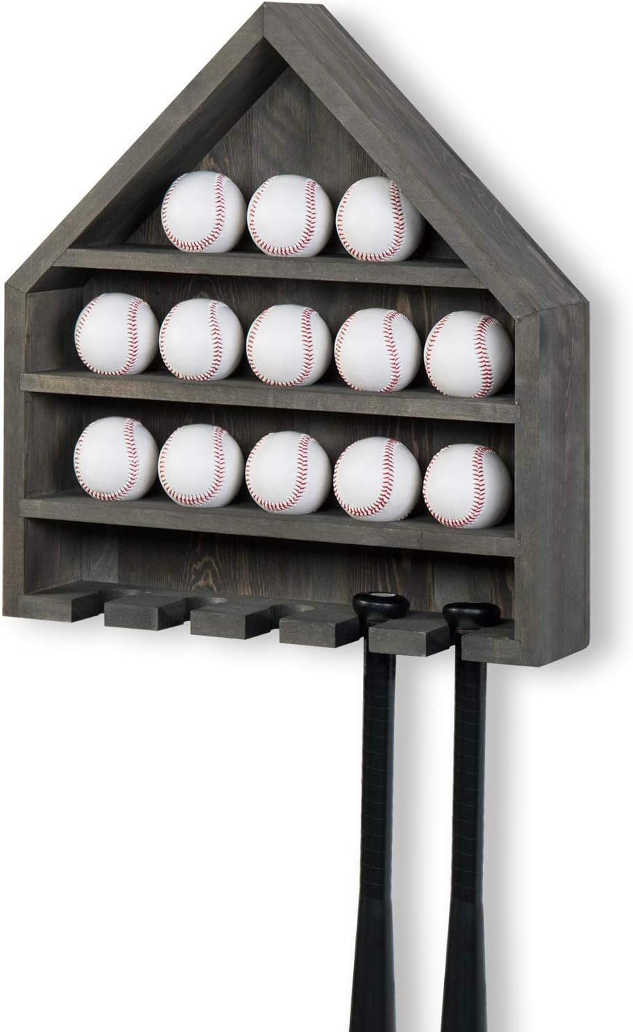 Amazon.com: Tebery Wood Baseball Bat Holder and Ball Display Shelf Wall ...
