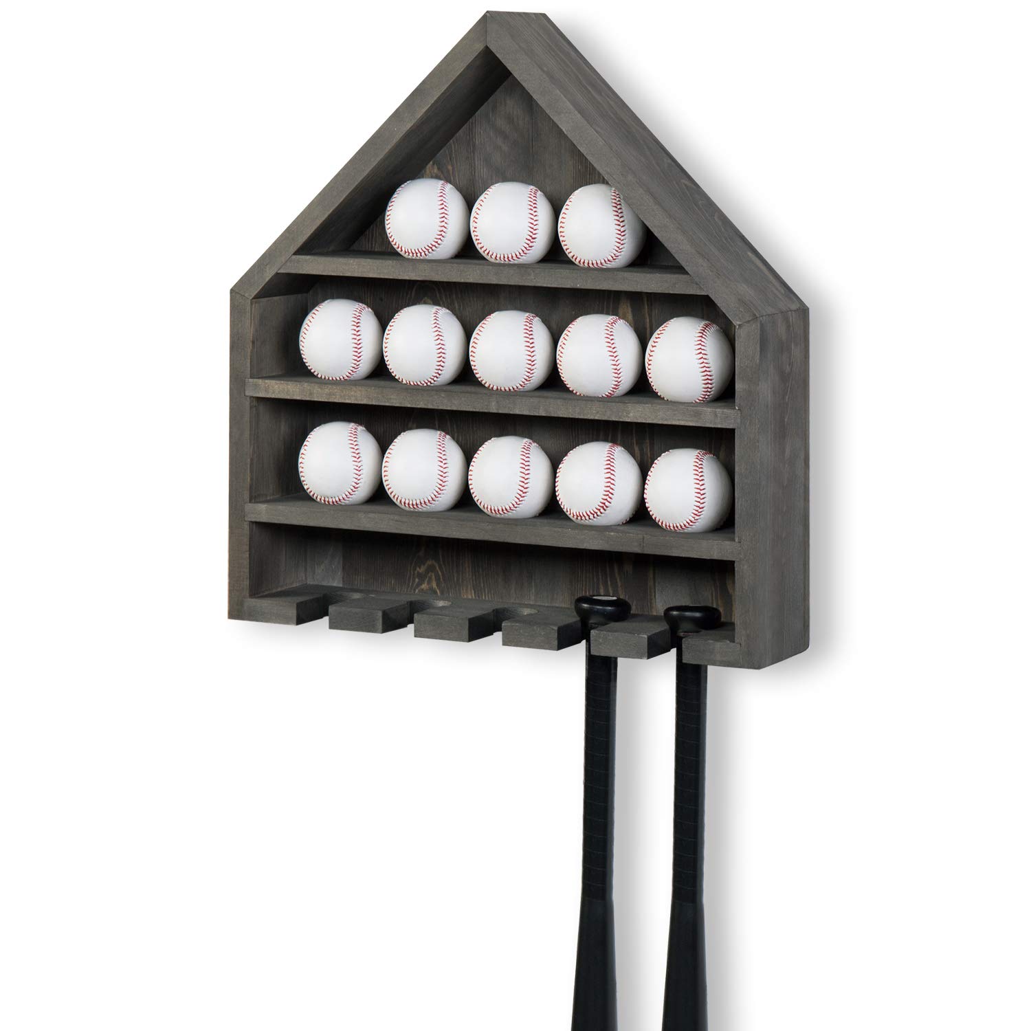 MyGift Vintage Gray Wood Home Plate-Shaped Wall Mounted Baseball and ...