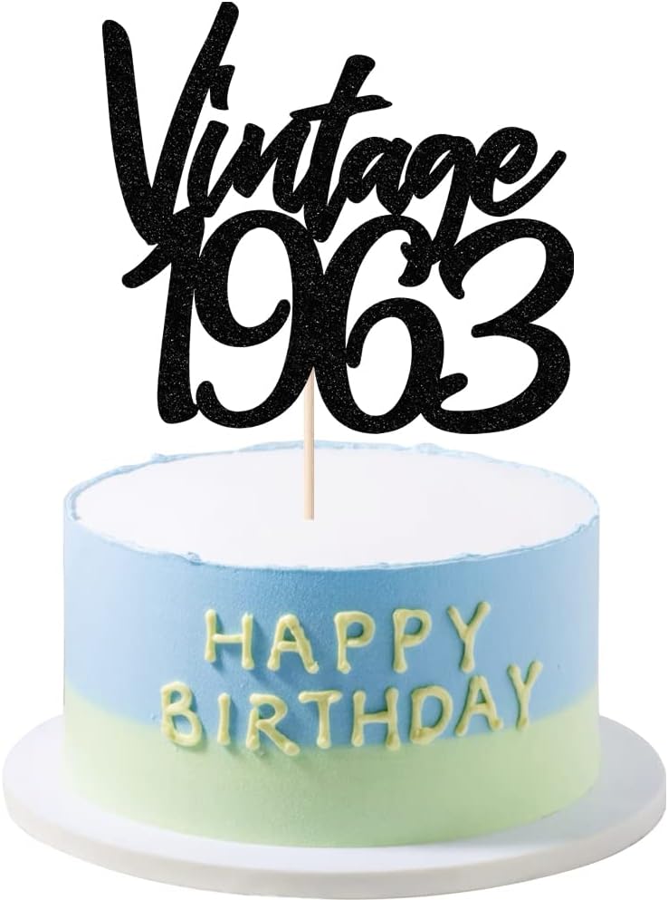 Amazon.com: LVEUD Vintage 1963 Cake Topper - Glitter Happy 60th ...