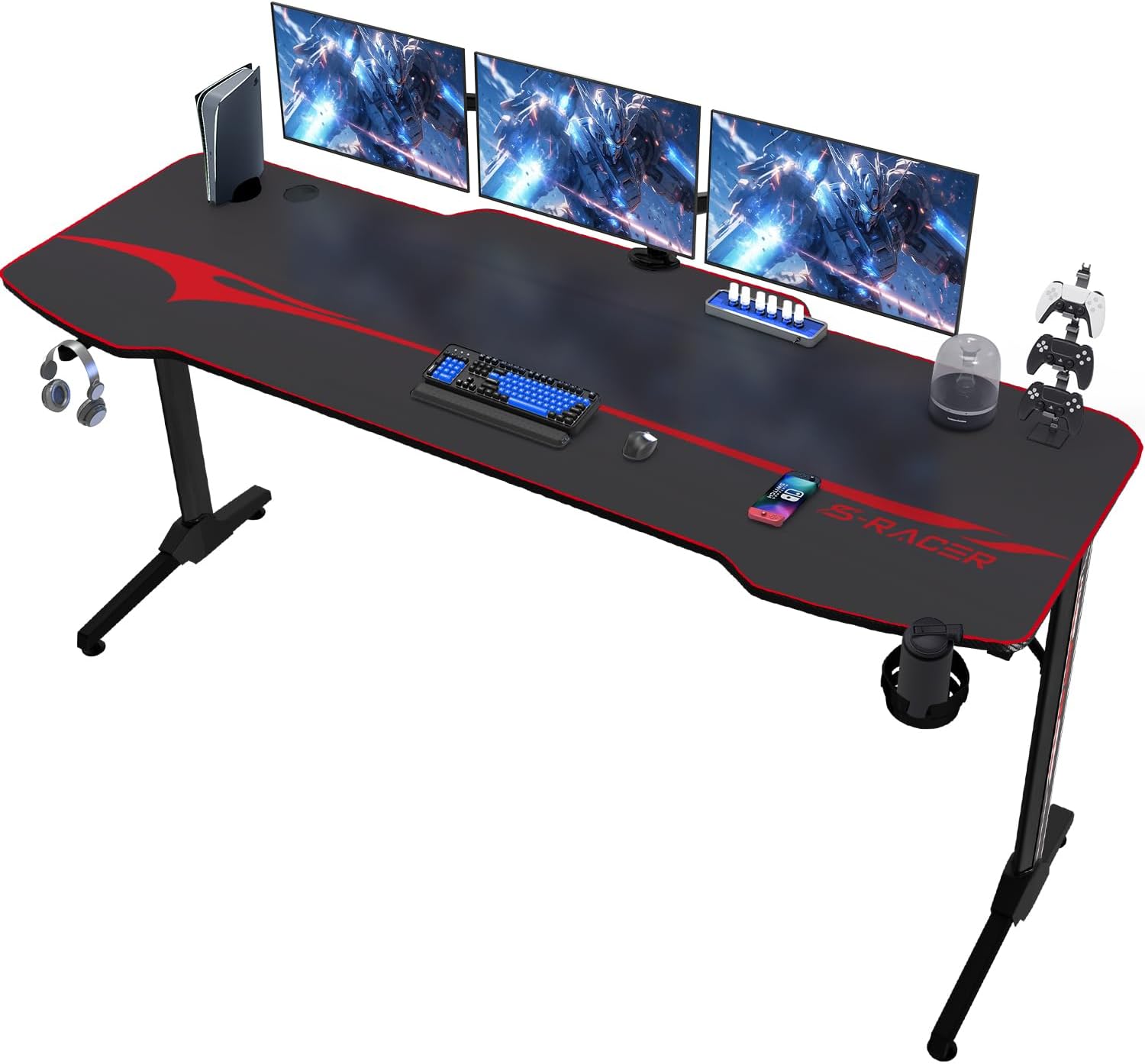 HLONONE 120 x 60cm Bureau Gaming LED, Grande Bureau Gamer avec Un ...