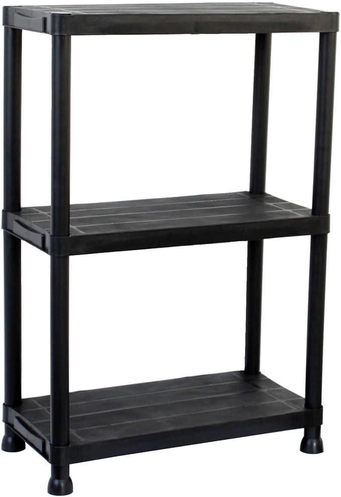 Oypla 3 Tier Black Plastic Heavy Duty Shelving Racking Storage Unit ...