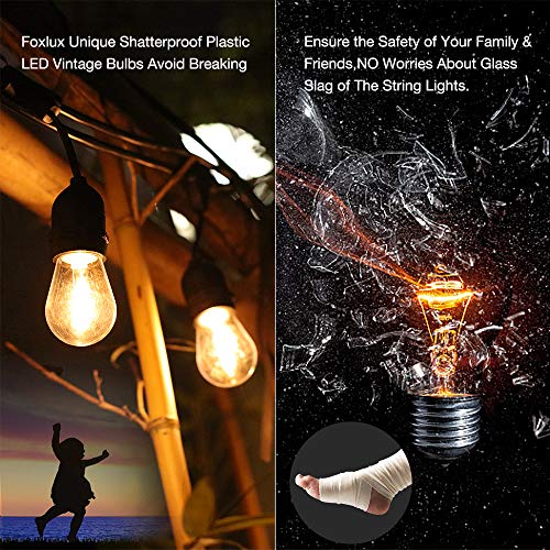 FOXLUX Outdoor String Lights - 48 ft Shatterproof and Waterproof Heavy ...
