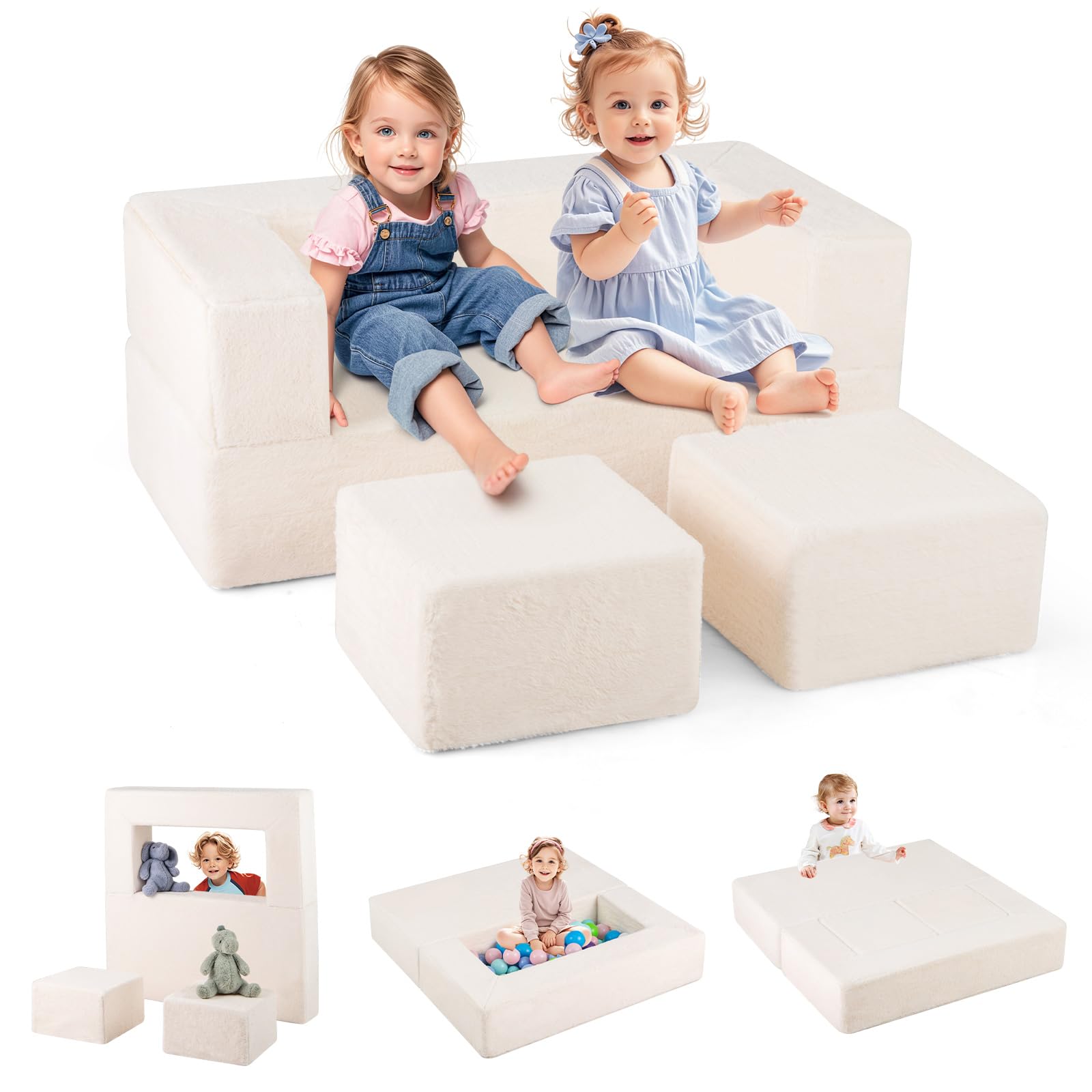 Amazon.com: INFANS Modular Kids Play Couch, Toddler Sectional Fort ...