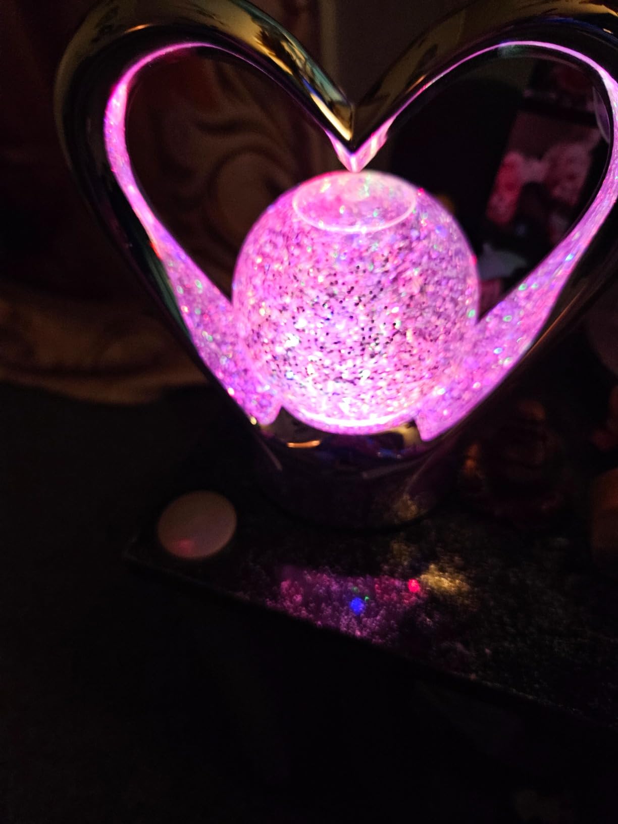 The Leonardo Collection Heart Shaped Night Light Lamp Metallic Silver ...