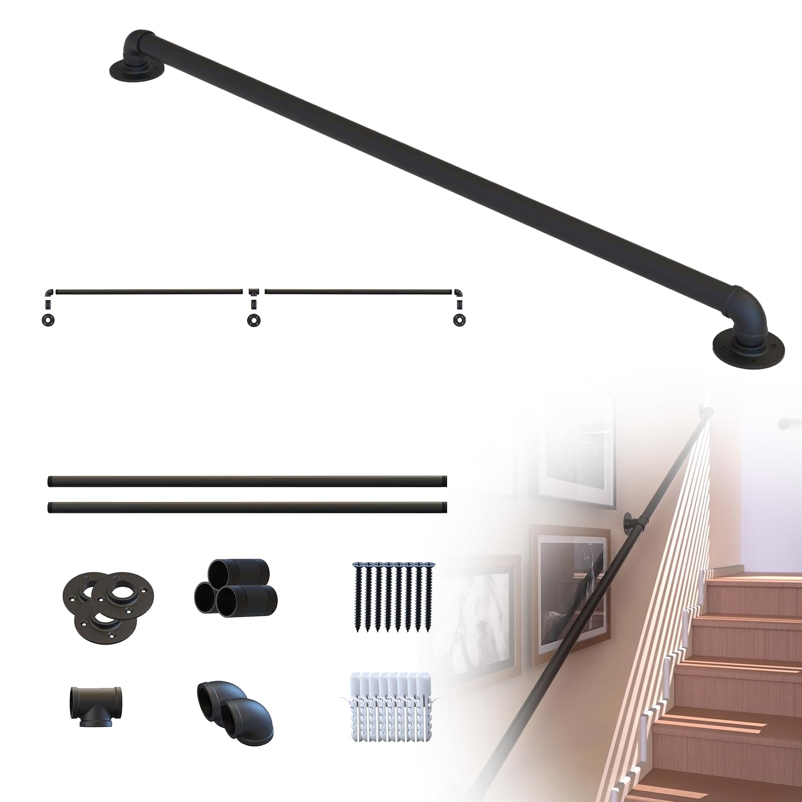 Dawn Railing Stair Handrail 5FT Pipe Stair Wall Mount Handrail, High ...
