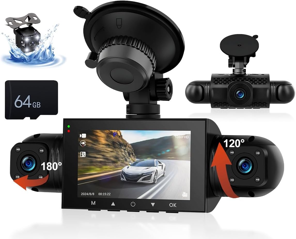 CAMECHO 4 Channel Dash Cam Front and Rear Inside Camera, HD Dash Camera ...