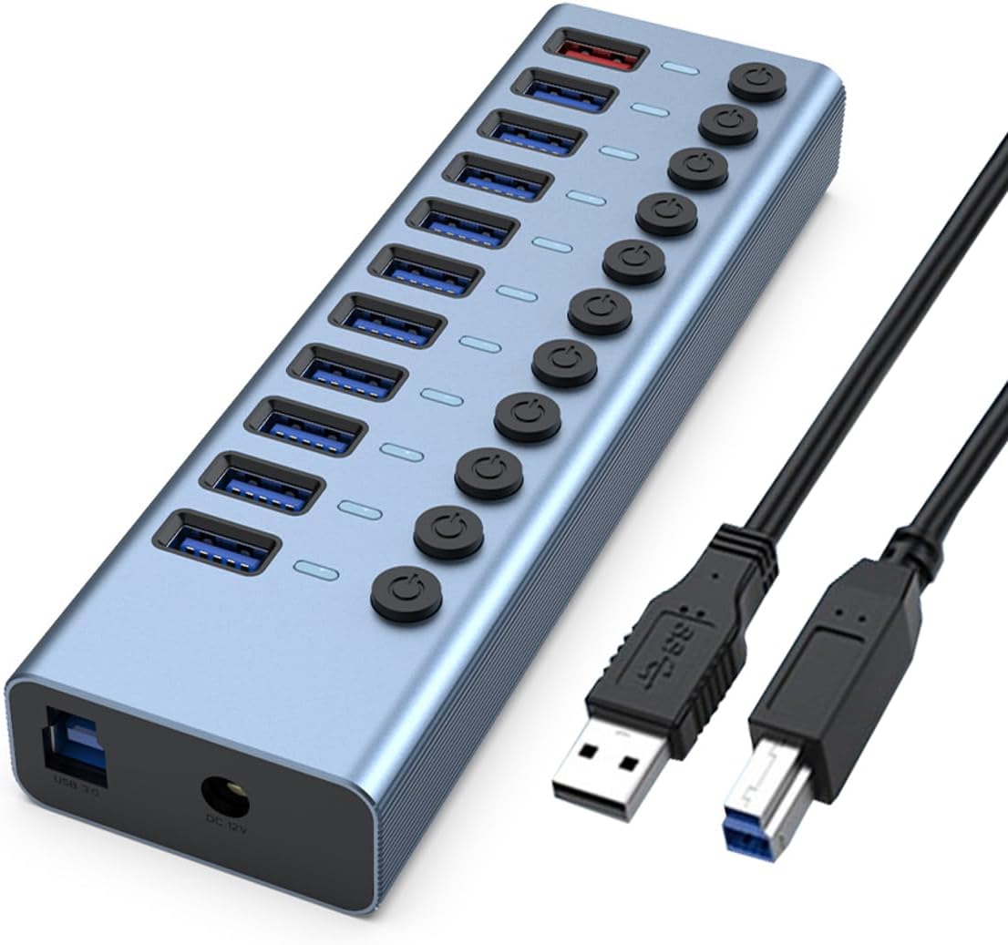 Amazon.com: Powered USB 3.0 Hub, 11 Port USB Splitter Hub (10 Transfer ...