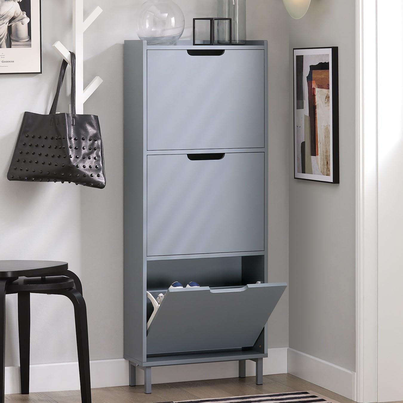 Amazon.com: Haotian Grey Shoe Cabinet Entryway with 3 Flip-Drawers ...