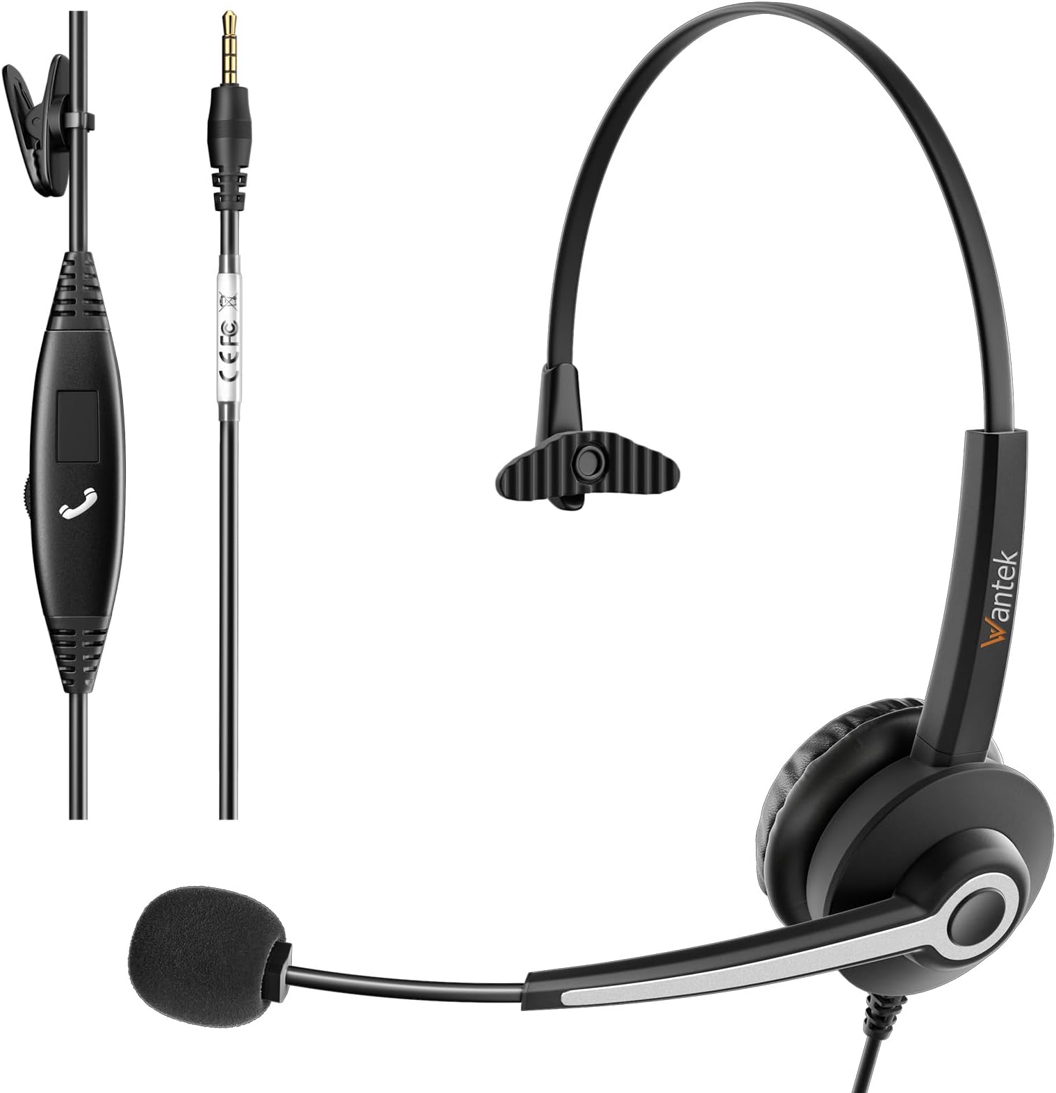 Amazon.com: Wantek Cell Phone Headset with Microphone, Wired 3.5mm Jack ...
