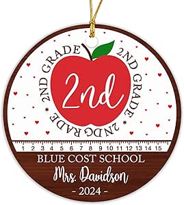 Amazon.com: 2nd Grade Blue Cost School Ornament, Personalized Math ...