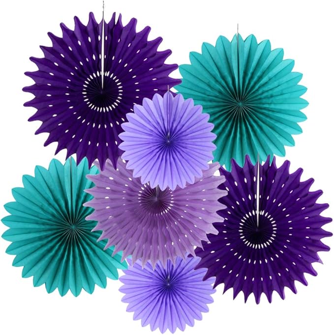 Amazon.com: 7Pcs Teal Purple Lavender Hanging Paper Fans Mermaid ...