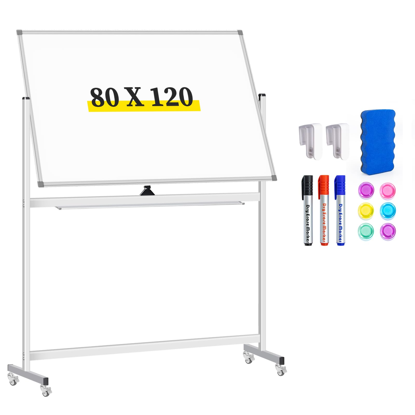 Magnetic Mobile Whiteboard, 48 x 32 inches Double Sided Dry Erase Board ...