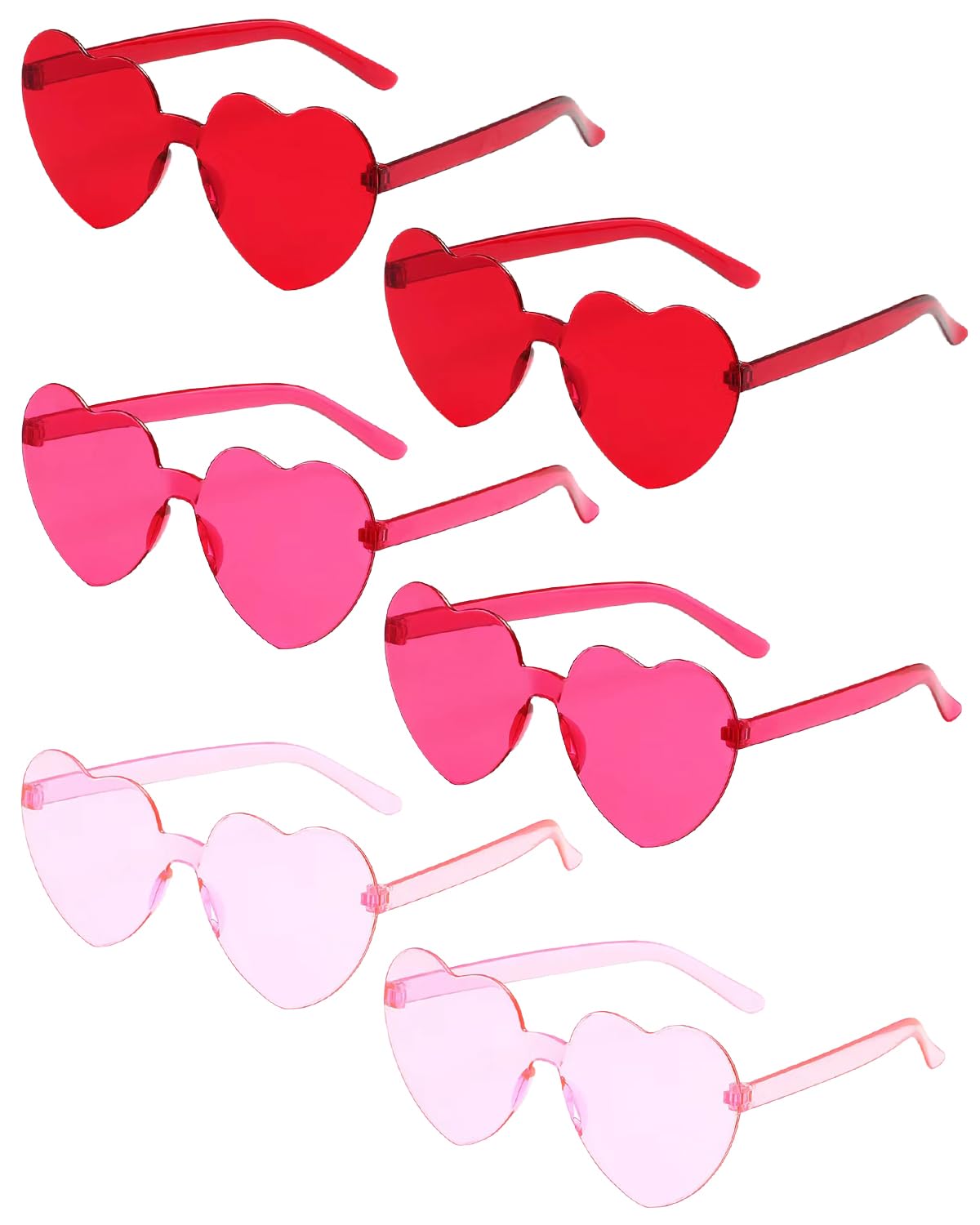 6 Pairs Valentines Day Heart Glasses, Hen Do Rimless Frameless ...