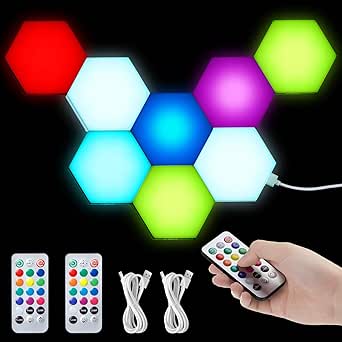16 Pieces Hexagon LED Lights RGB Hexagonal Modular Gaming Light Hex LED ...