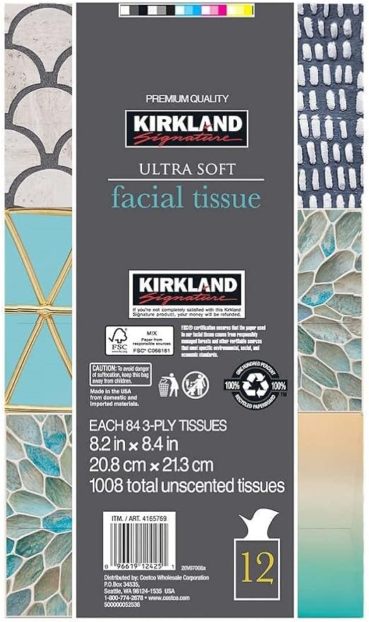 Amazon.com: Kirkland Signature Facial Tissue, 3-Ply, 84 Count (12 Pack ...