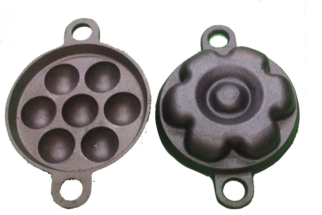 Buy Karthik Iron panniyaram pan 7cavity | Appam Patra Paddu Tawa (Black ...